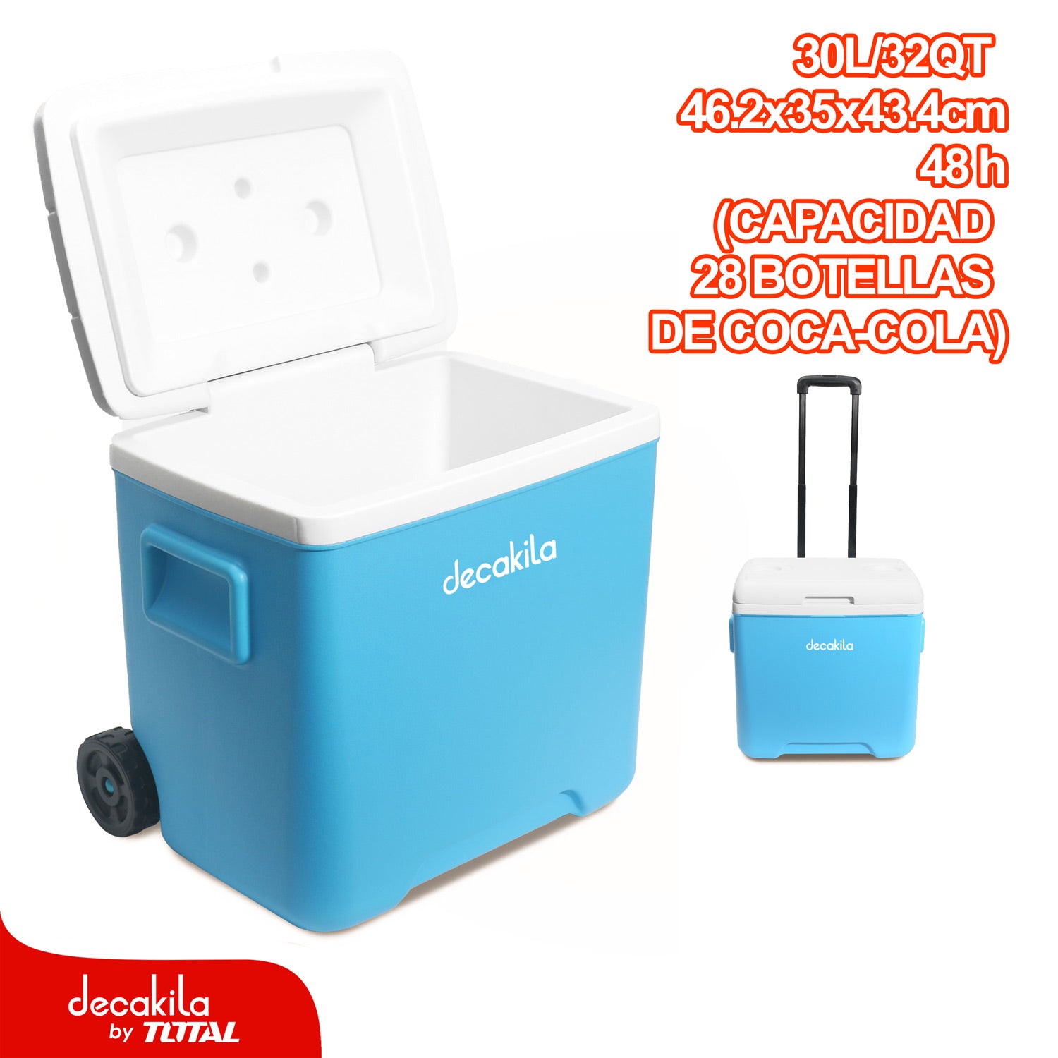 Cooler Portátil Con Rueditas 30L/32QT Tiempo En Frío: 48Hrs. 46.2X35x4