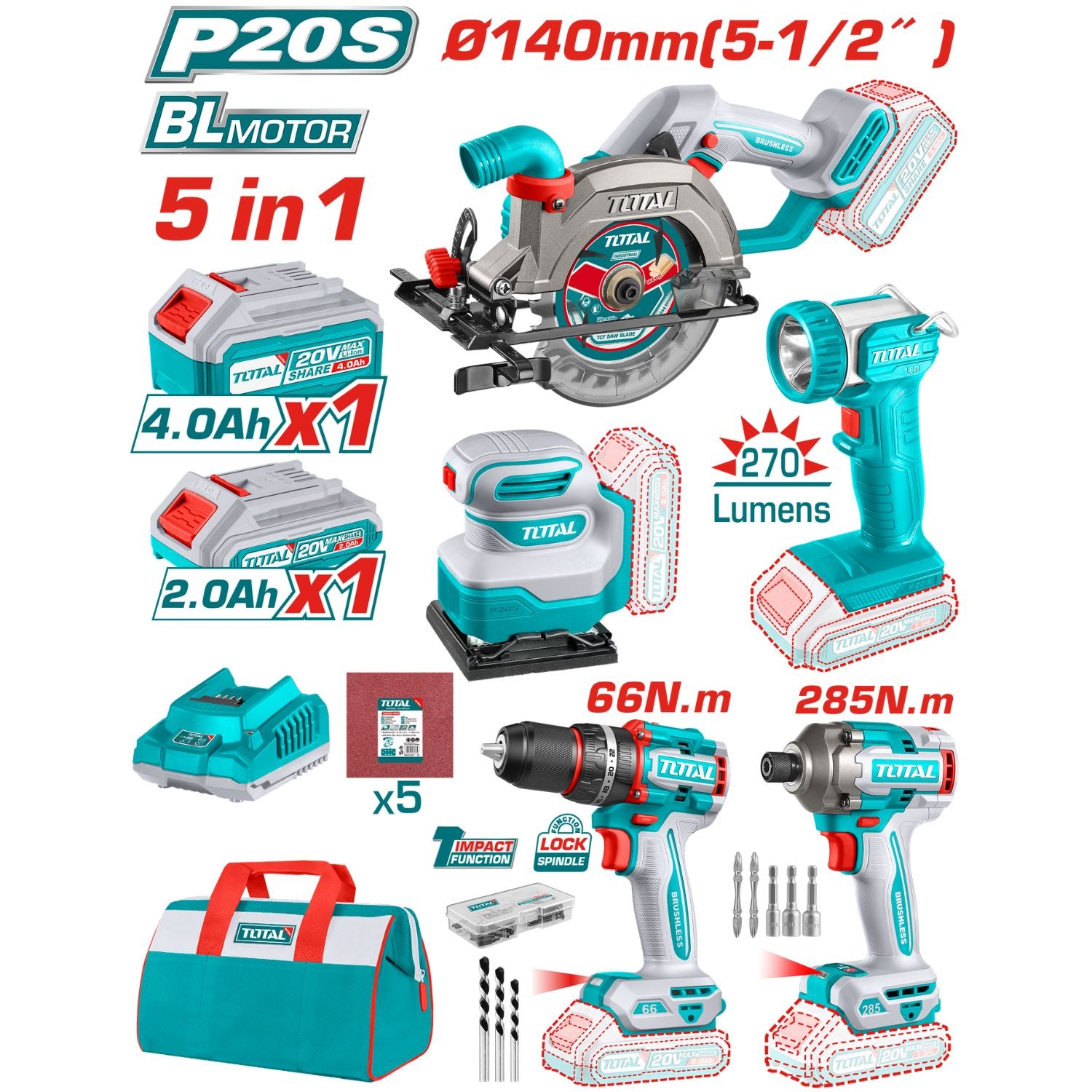 Super Combo Del Mes Total 20V Sierra Circular 6300Rpm Taladro Impacto