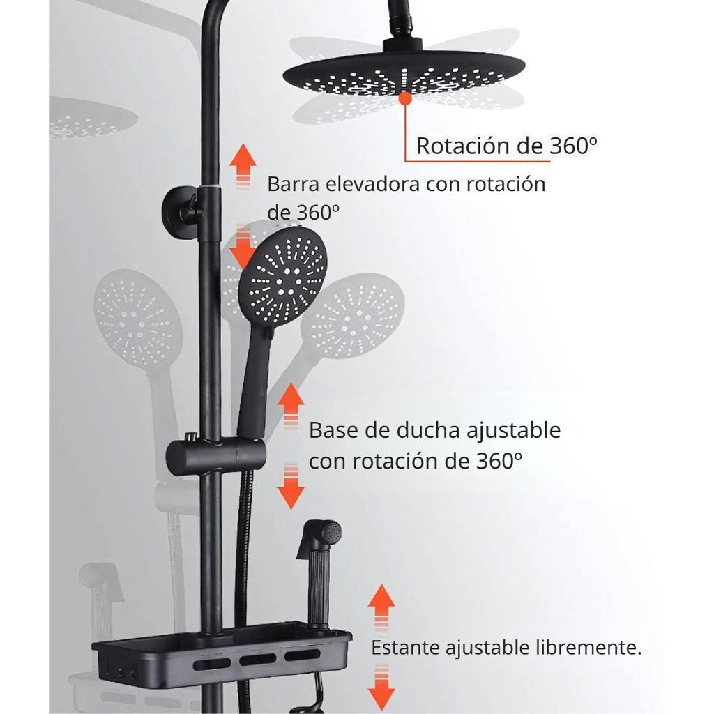 Regadera De Ducha Con Barra Ajustable Y Doble Salida. Cabezal Tipo Llu