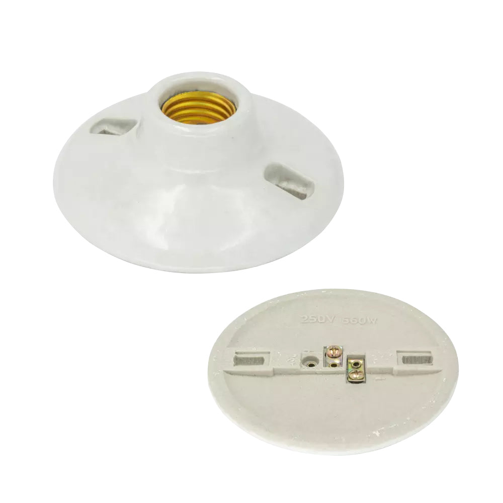 Socate De Porcelana Para Bombillo E-27. Socket De Aluminio. Diámetro D