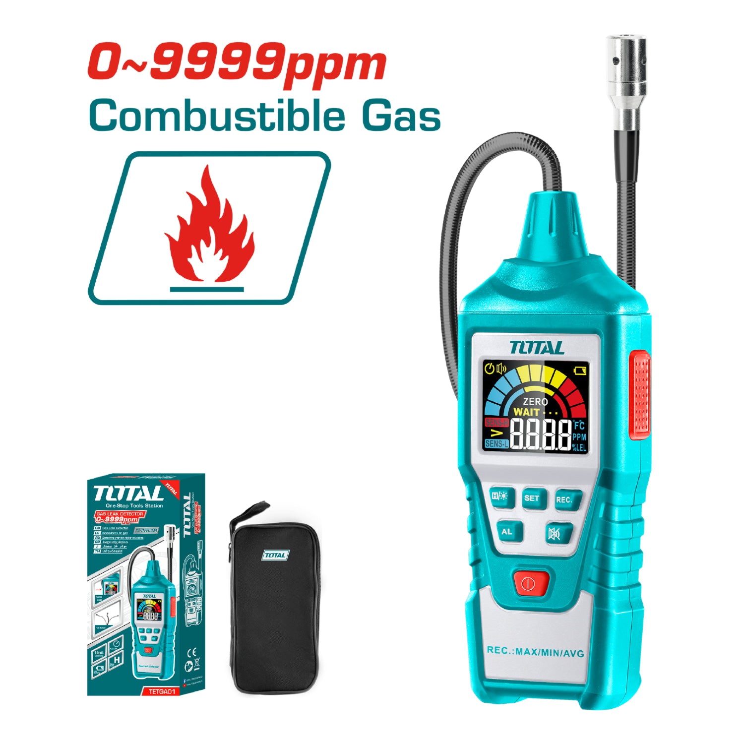 Detector Digital De Gases, Pantalla LCD, Probeta Flexible De 450Mm.