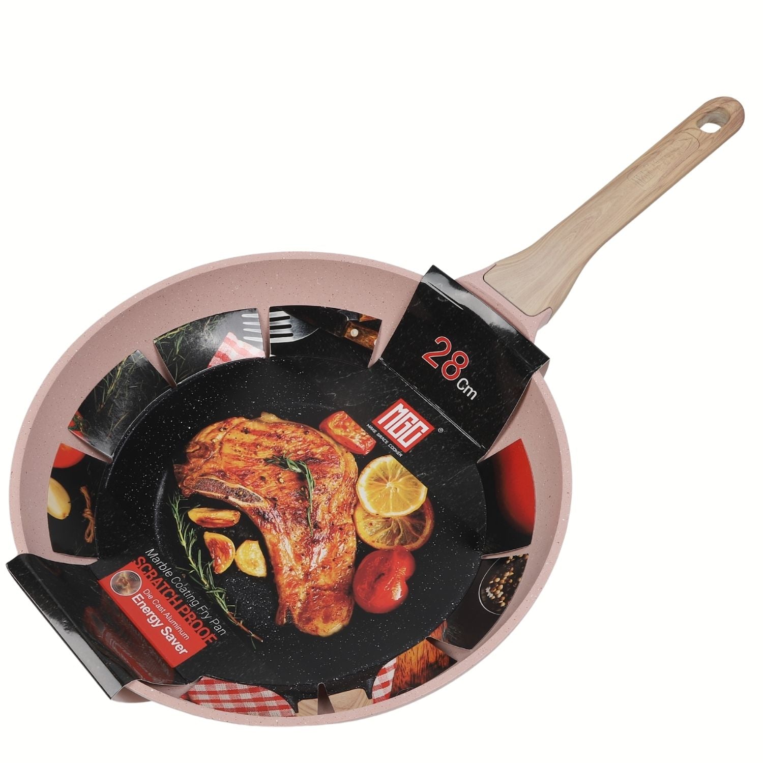 Sartén Antiadherente Ceramico 28Cm Color Rosa Con Mango Imitación Made