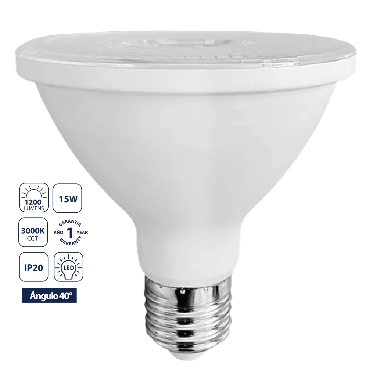 Bombillo LED PAR30 E27 15W 3000K 1200Lm Luz Cálida Industrial Comercia