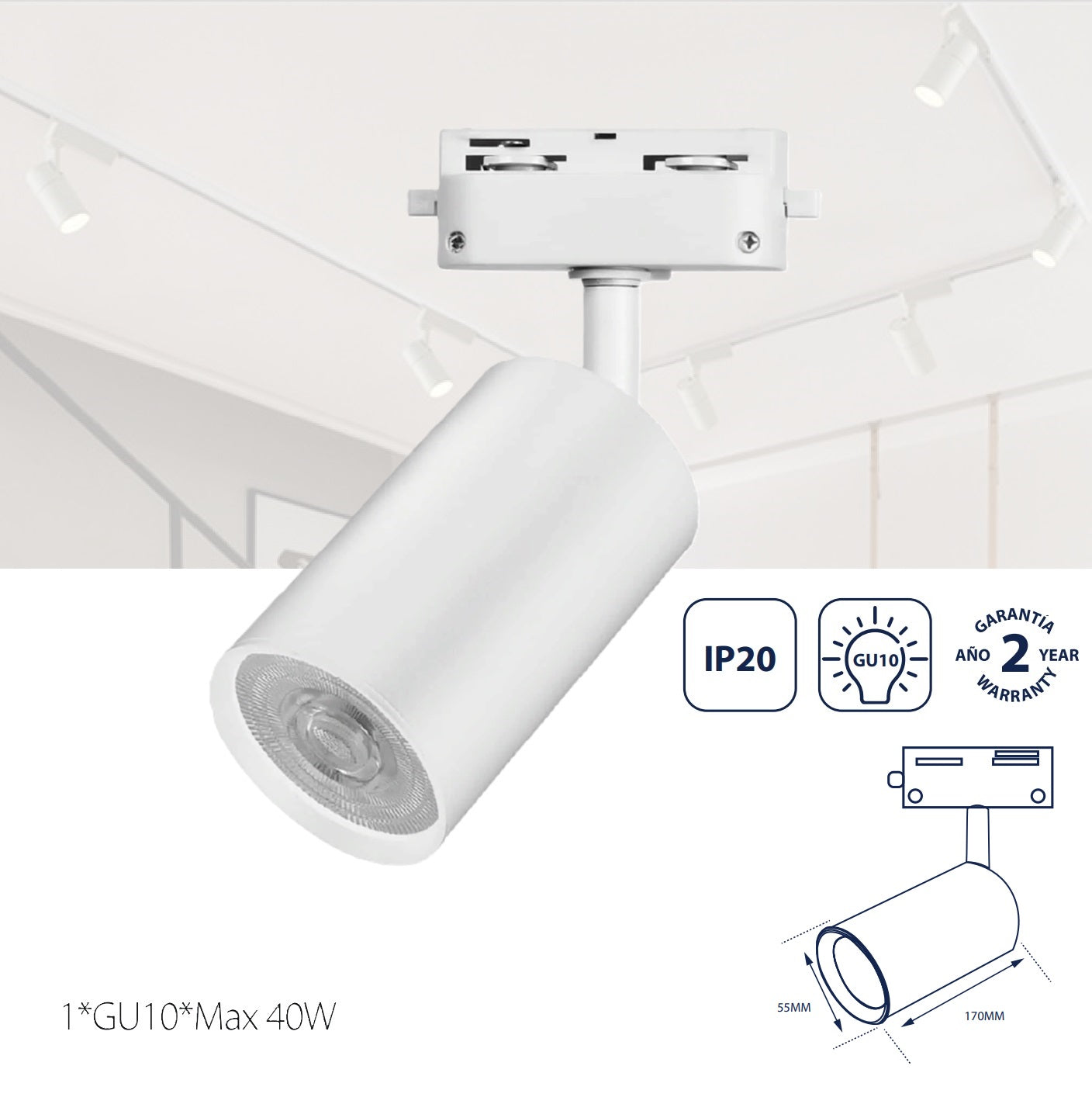 Lámpara De Riel 1Xgu10 Blanco. Iluminación Y Diseño Atractivo. Foco De