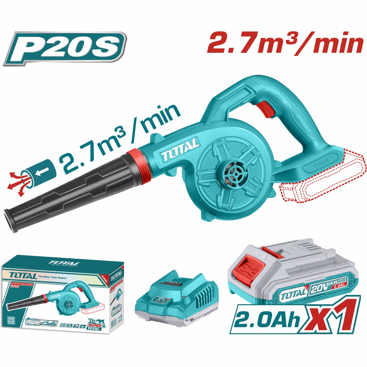 Soplador Blower 20V 1800 Rpm 2.7M³/Min Incluye Batería Y Cargador. Sop