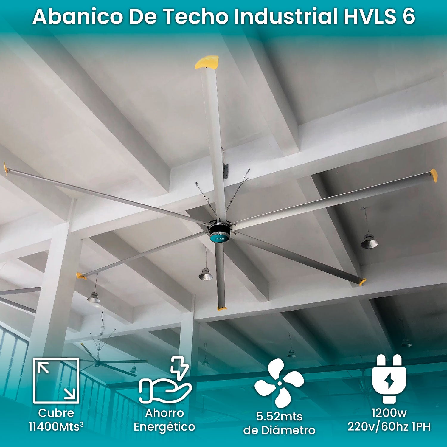 Abanico De Techo Industrial HVLS 6 Aspas Diametro 18 Pies (5.52M) Ahor