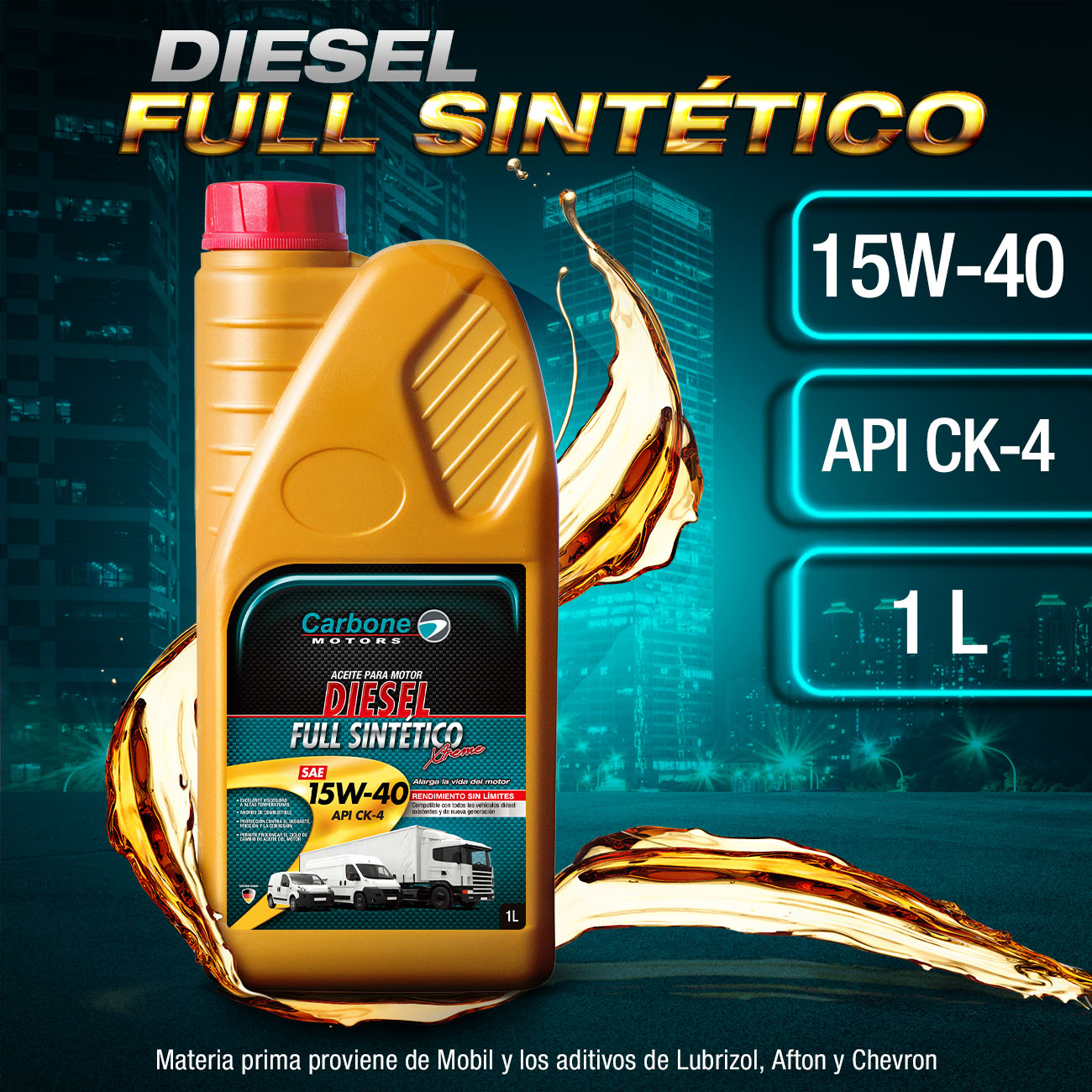 ACEITE DE MOTOR 15W-40 SAE API CK-4 FULL SINTETICO PARA MOTORES DIESEL