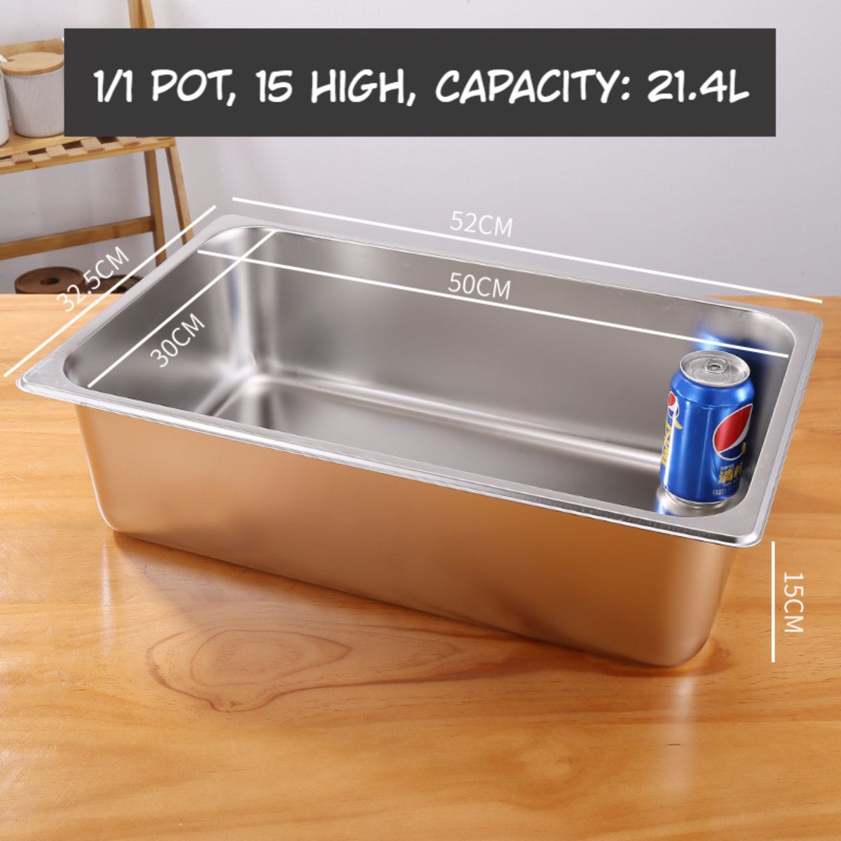 Bandejas GN 1/1 De Acero Inoxidable 21.4L. (53X32.5X15cm) Para Buffet