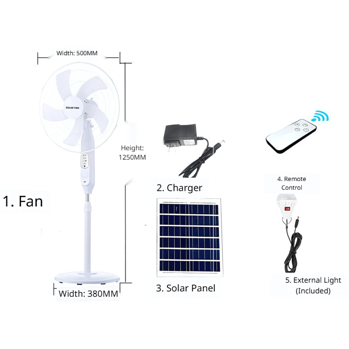 Abanico Solar 18" De Pedestal Recargable Con Energía Solar. Ventilador