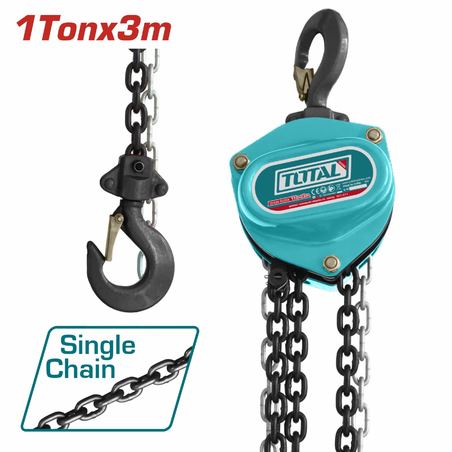 Tecle De Cadena 1 Tonelada. Altura Máx. 3M. Con Gancho De 383Mm. Peso