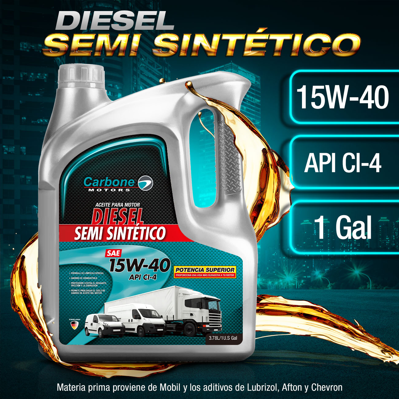 ACEITE DE MOTOR 15W-40 SAE API CI-4 SEMI SINTETICO PARA MOTORES DIESEL