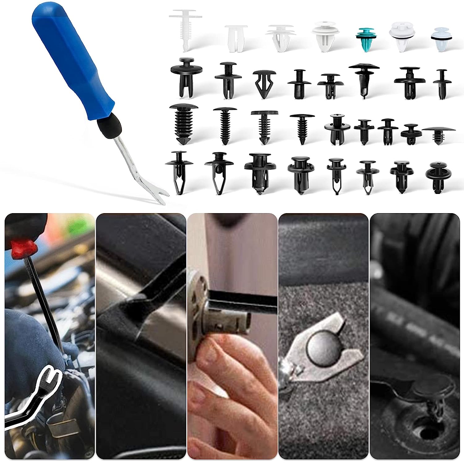 Clips De Retención A Presión Autos, Set De 1000 Piezas Con Removedor,