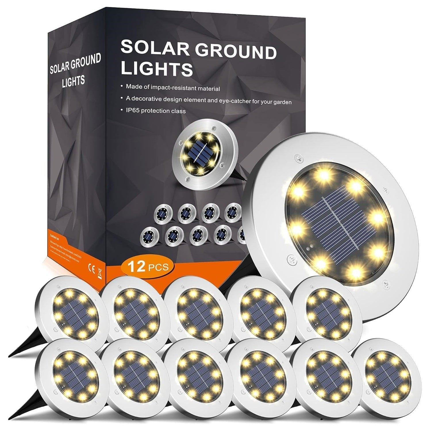 Luces LED Solares De Piso Para Exterior (Set De 12 Piezas). Luz Cálida