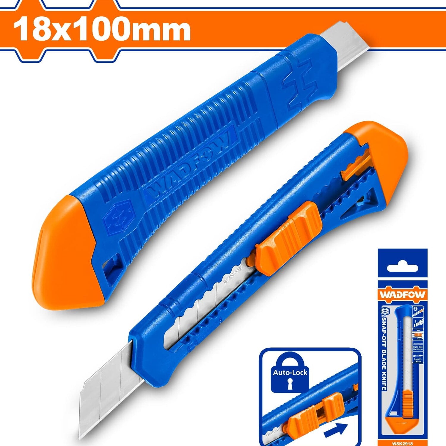 Exacto De Plástico 18X100mm. Con Pulsador Plano. 1 Hoja. Acero Inoxida