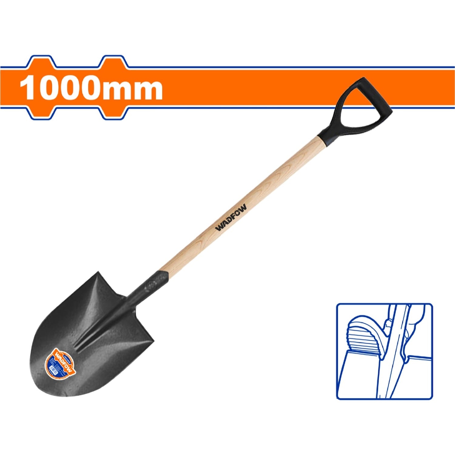 Pala De Punta Redonda Con Mango De Madera Long.1000Mm. Acero Al Carbon